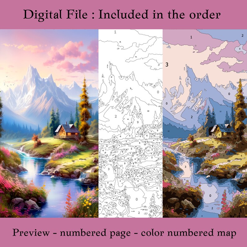 Color by Number for Adult, Paint by Number Printable,mountain Landscape ...