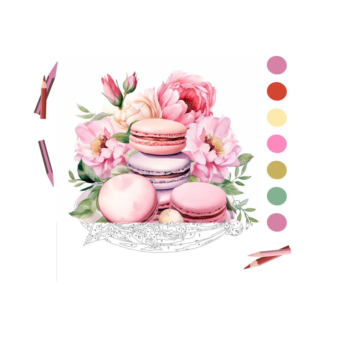 Color by Number for Adult, Paint by Number Printable,macarons & Flower ...