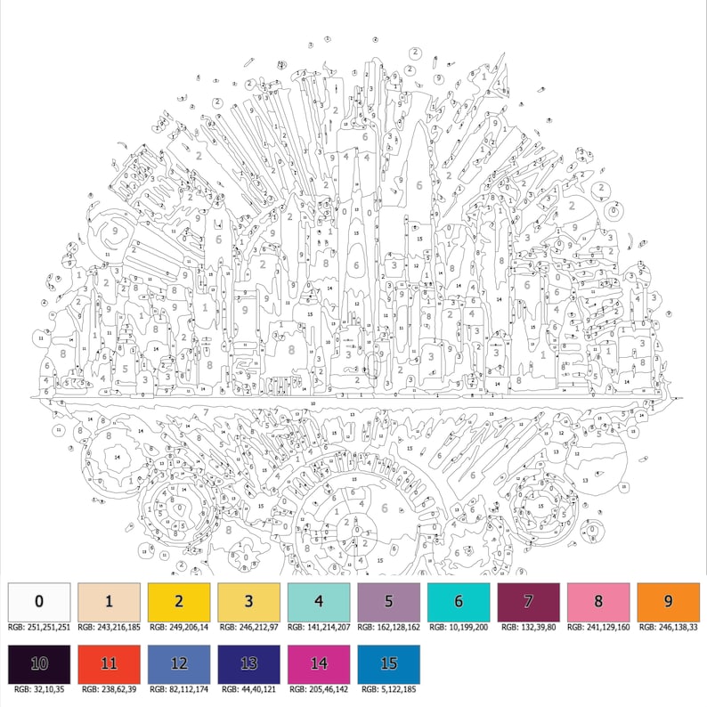 Color by Number for Adult, Paint by Number Printable,mandala Skyline ...