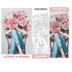 Color by Number for Adult, Paint by Number Printable,flower & Woman ...