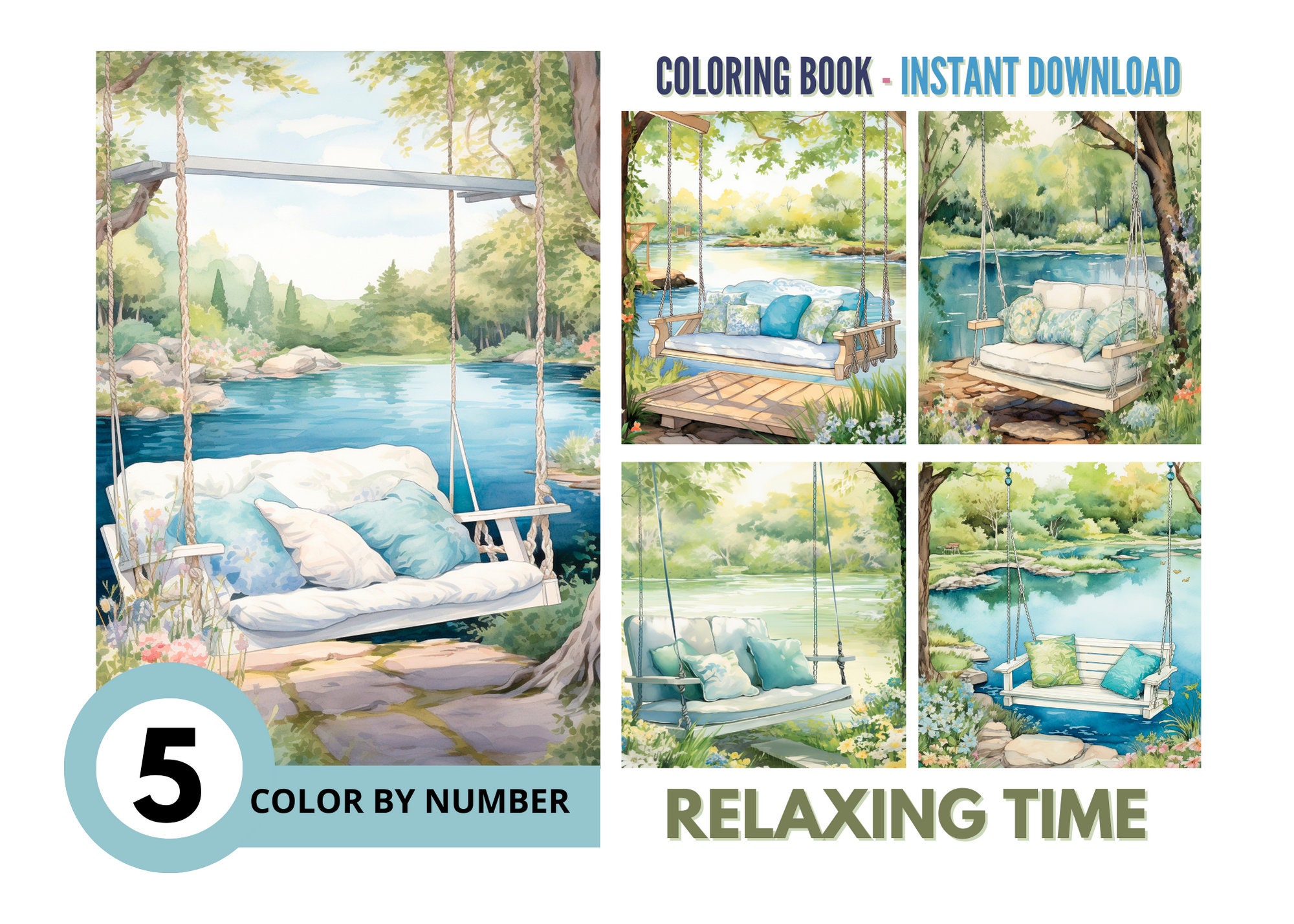 5 Relaxing Time Color by Number for Adult, Paint by Number Printable ...