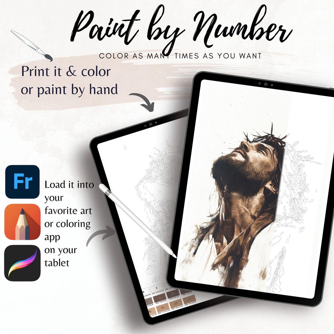 Jesus Christ for Pray Color by Number Printable,paint by Number Adult ...
