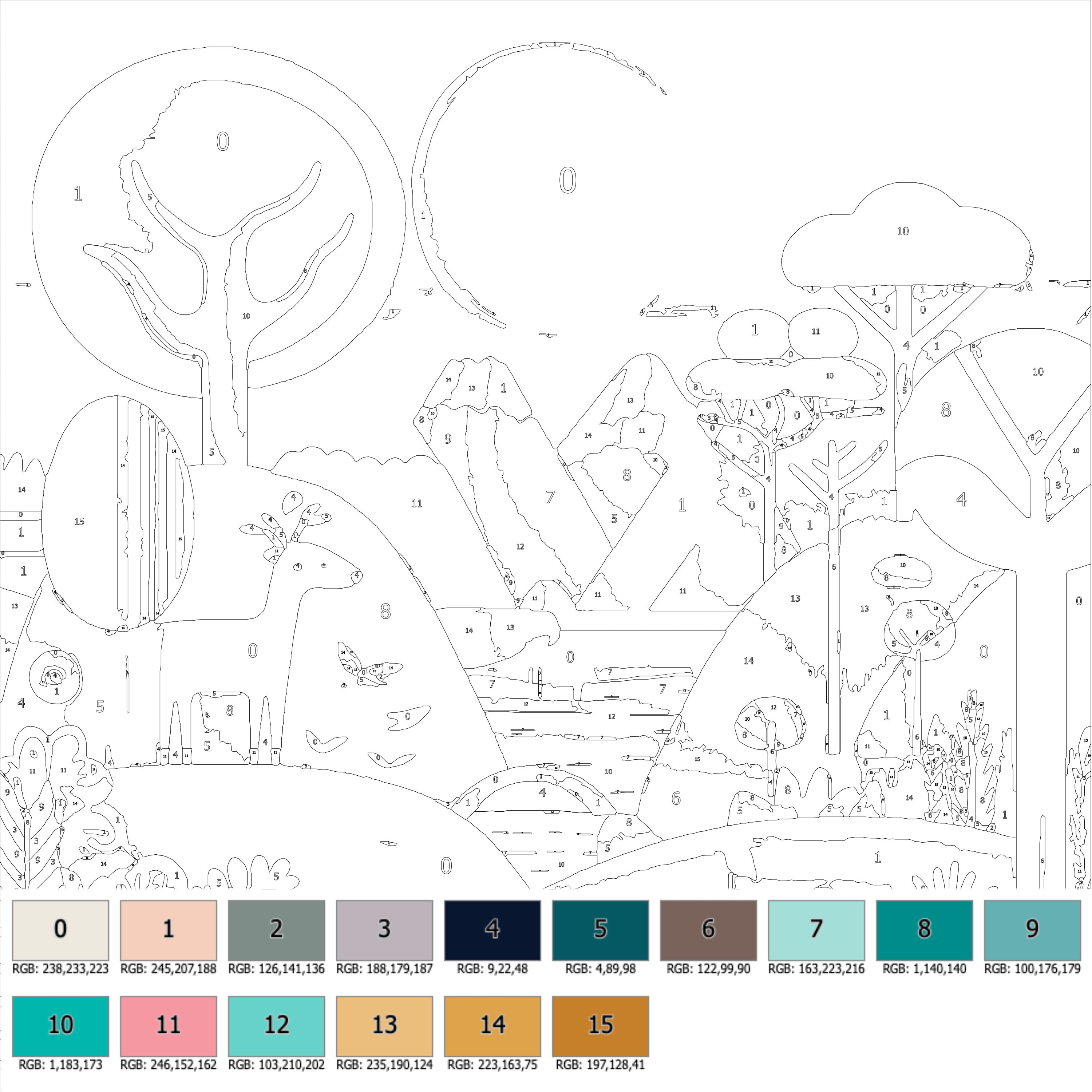 Cute Landscape Color by Number Printable for Procreate,paint by Number ...