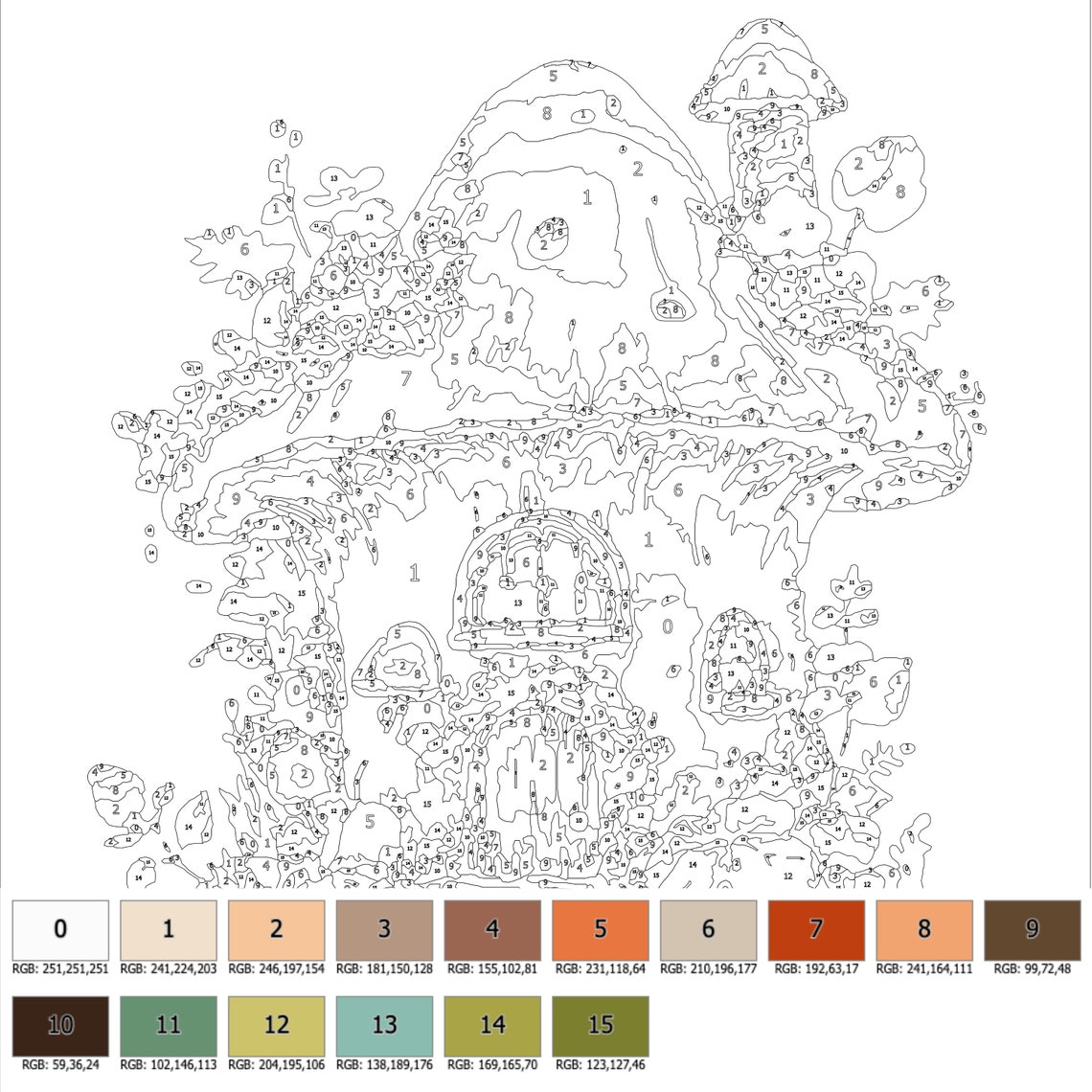 Mushroom House Color by Number for Adult for Procreate, Paint by Number ...