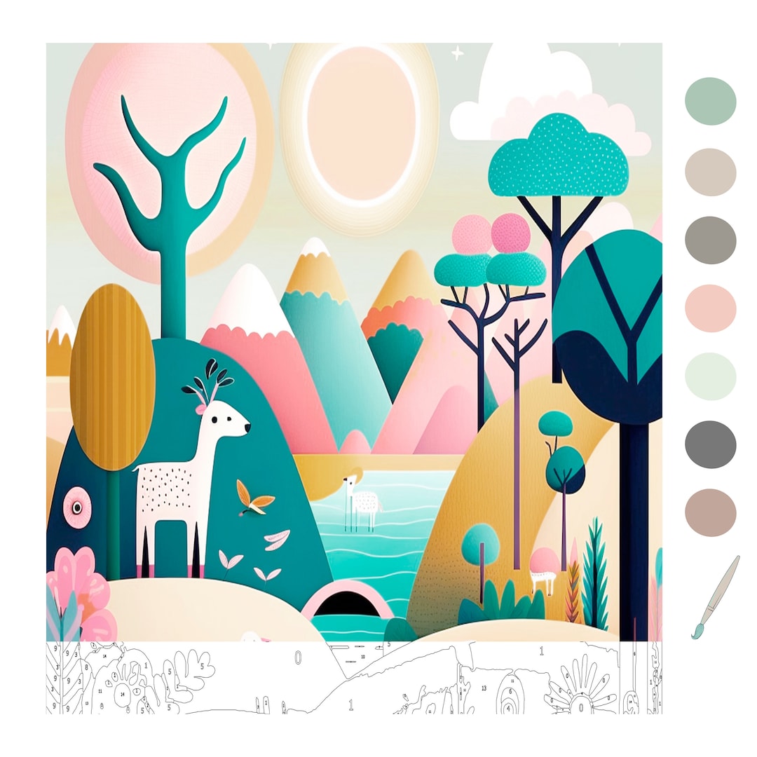 Cute Landscape Color by Number Printable for Procreate,paint by Number ...