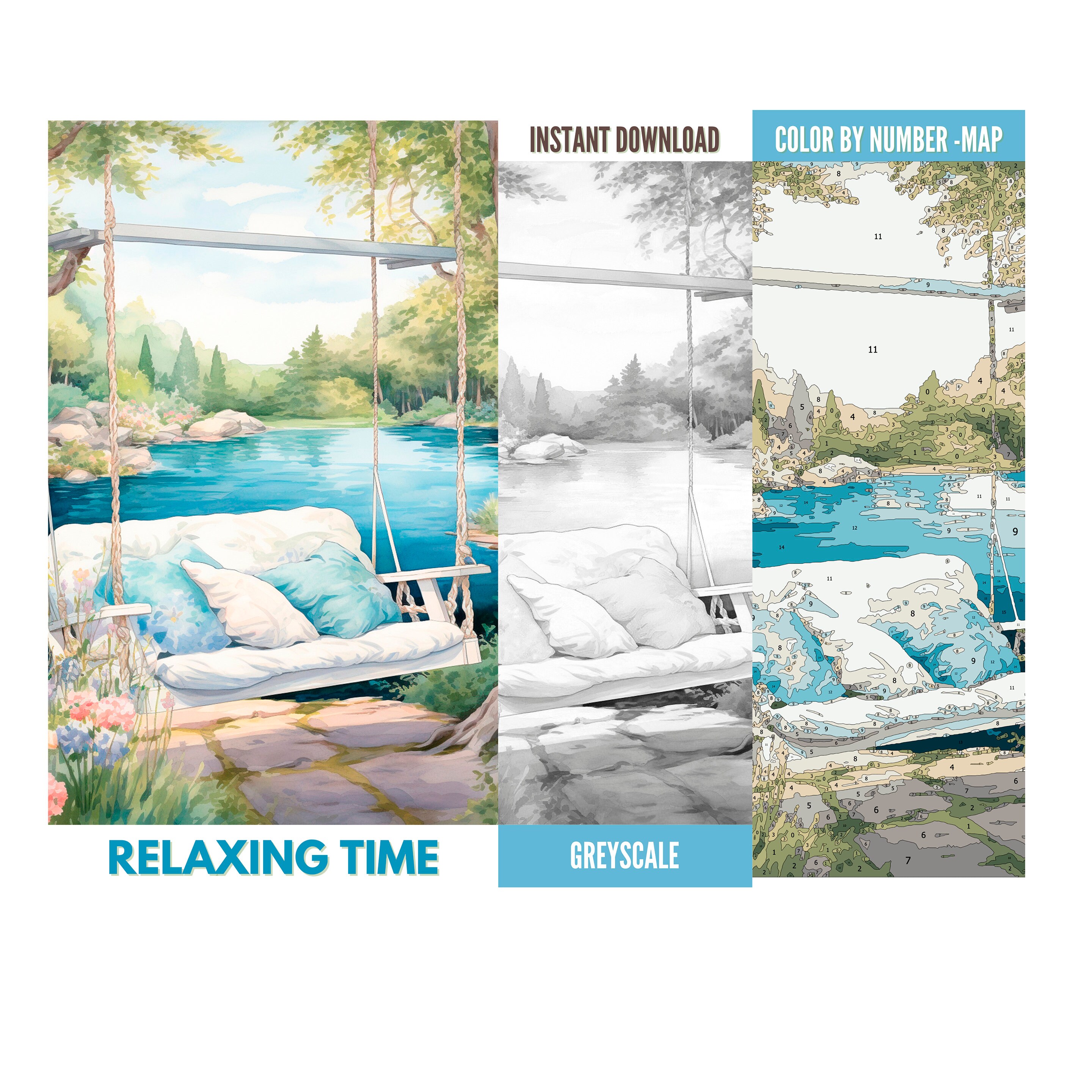 5 Relaxing Time Color by Number for Adult, Paint by Number Printable ...