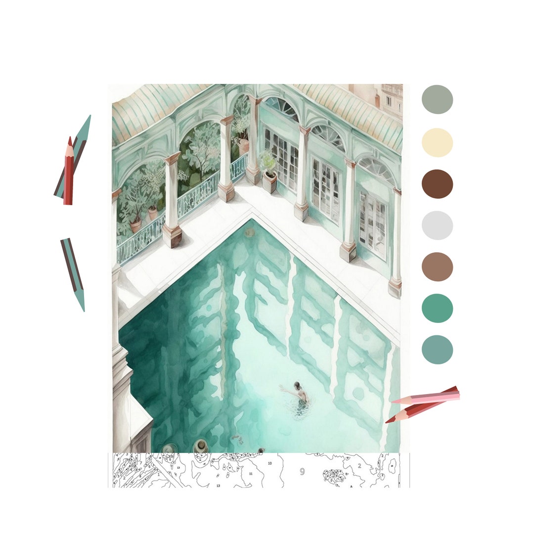 Color by Number for Adult, Paint by Number Printable,swimming Pool Day ...