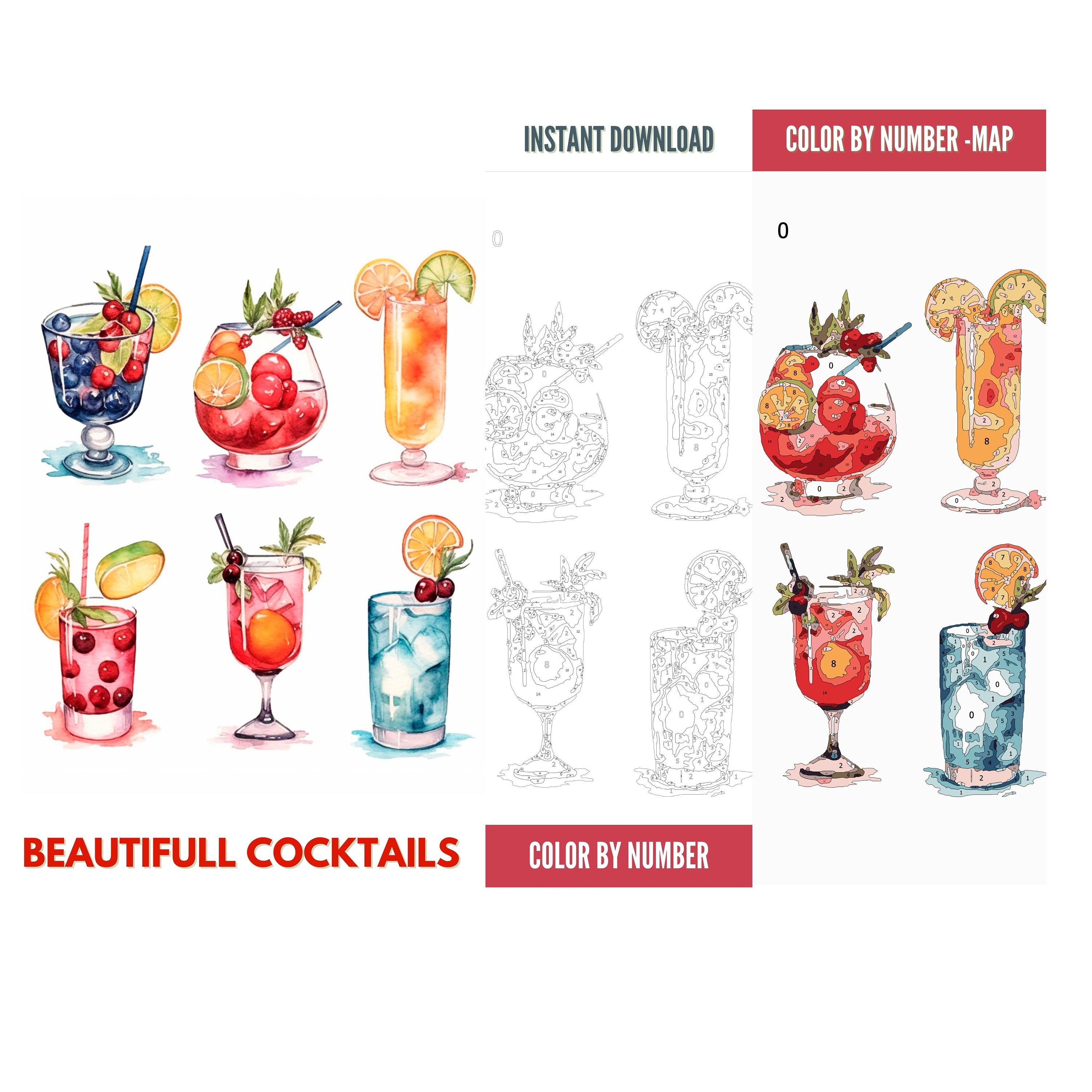 Color by Number for Adult,paint by Number Printable, Cocktails ...