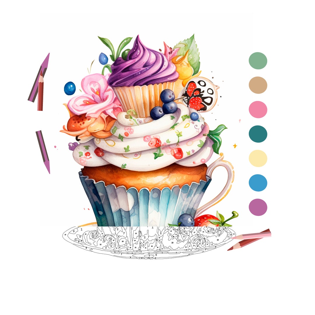 Color by Number for Adult,paint by Number Printable,flower Cupcake ...