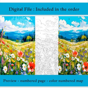 Color by Number for Adult, Paint by Number Printable, Meadow Landscape ...