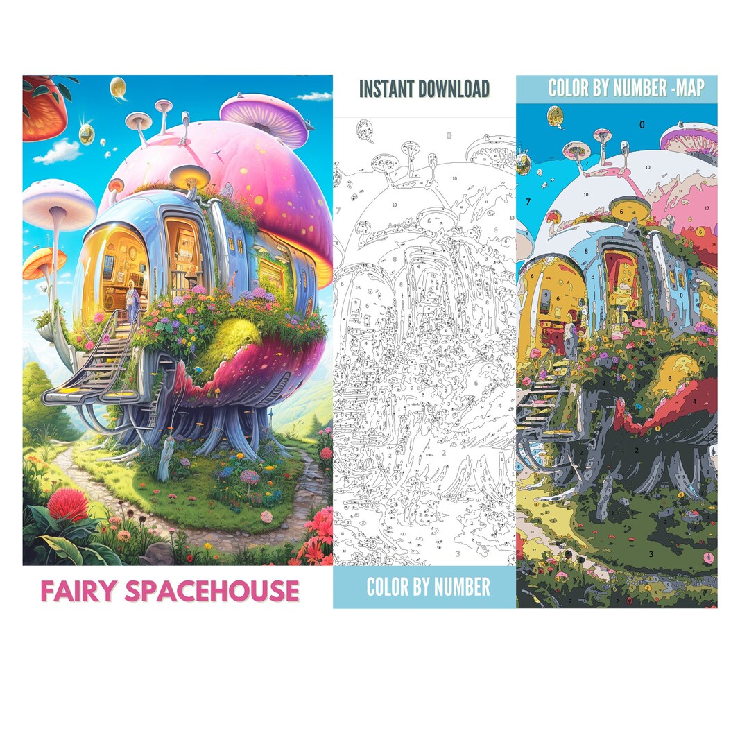 Color by Number for Adult, Paint by Number Printable, Fairy Spacehouse ...
