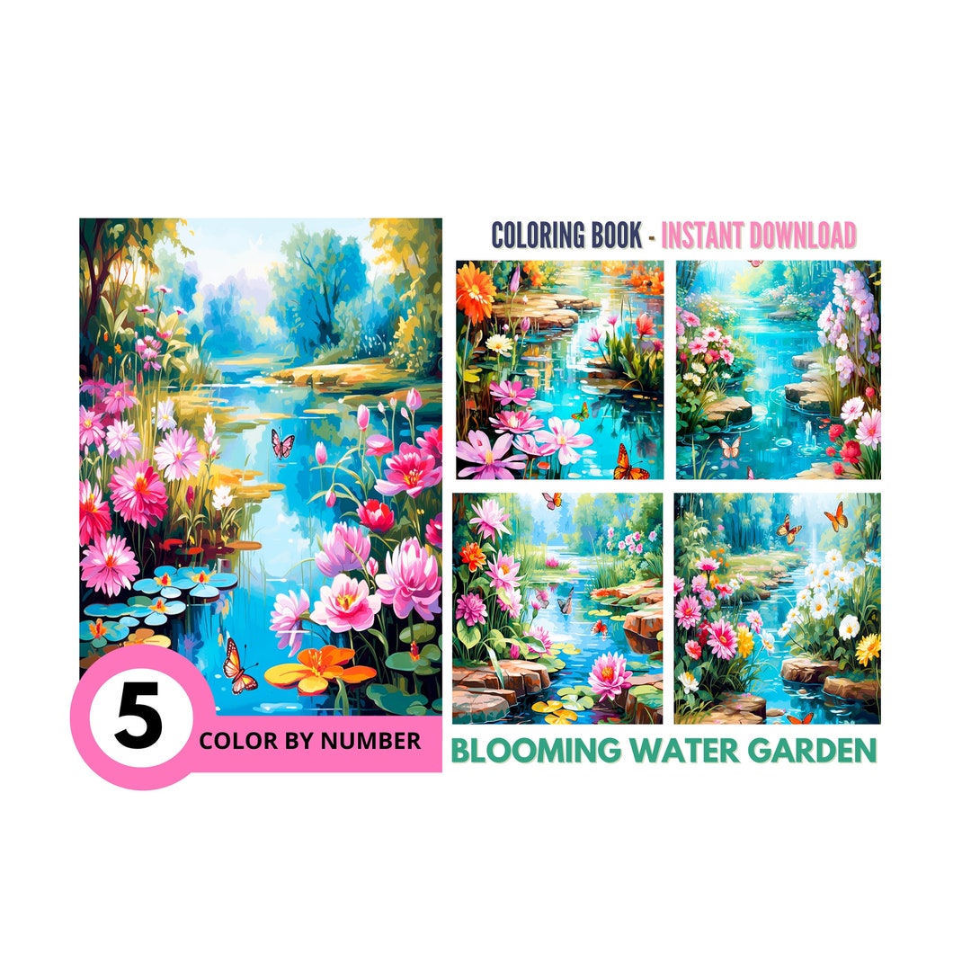 5 Blooming Water Garden Color by Number for Adult,paint by Number ...
