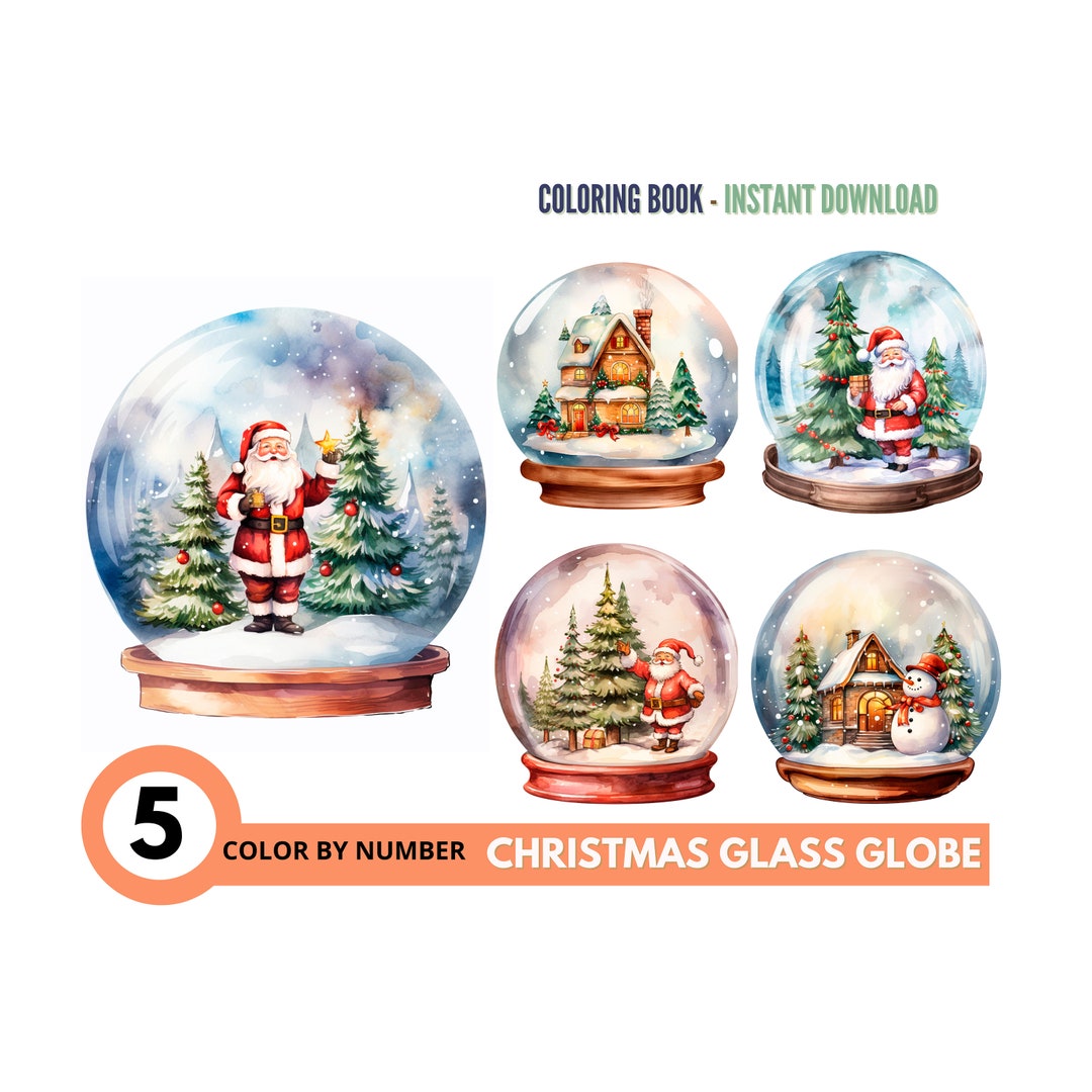 Color by Number for Adult,paint by Number Printable,5 Christmas Globe ...