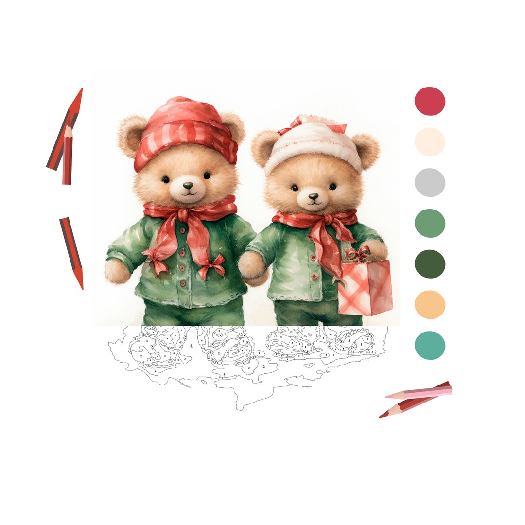 Color by Number for Adult,paint by Number Printable,christmas Teddy ...