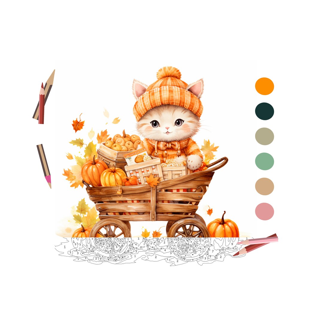 Beauty Fall Cats Color by Number for Adult, Paint by Number Printable ...