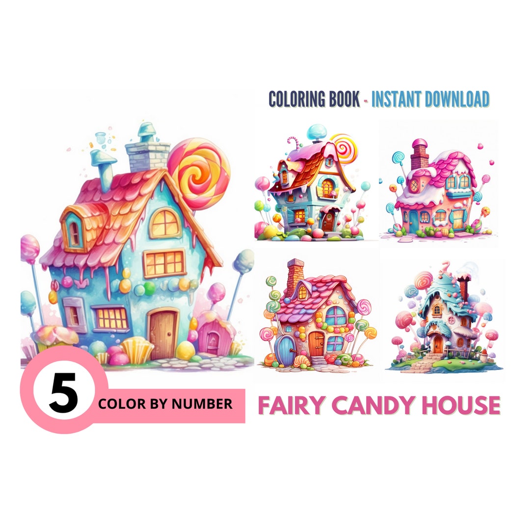Bundle 5 Candy House Color by Number for Adult, Paint by Number ...
