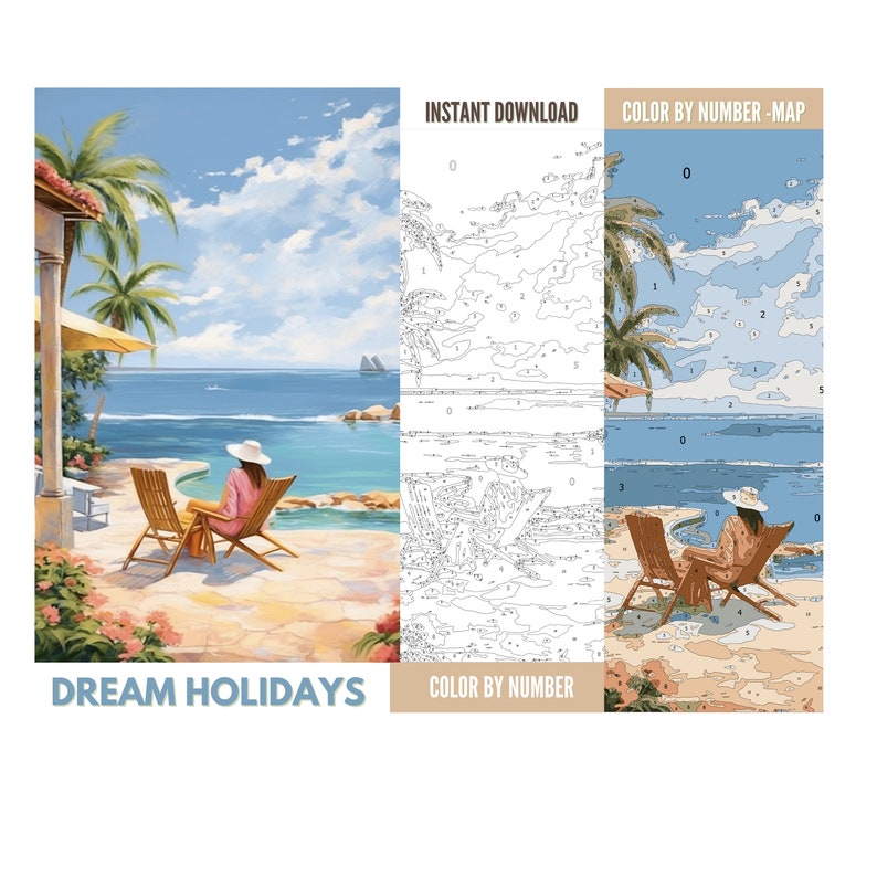 Bundle 5 Dream Holiday Color by Number for Adult, Paint by Number ...