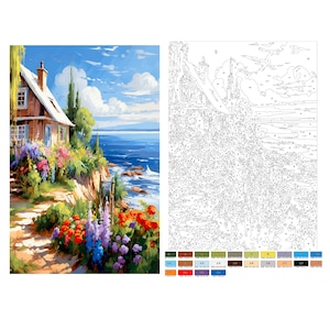 Bundle 10 Beautiful Cottage ,color by Number for Adult, Paint by Number ...