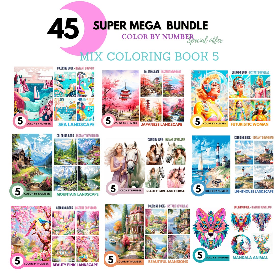 Bundle 45 Color by Number for Adult, Paint by Number Printable,woman ...