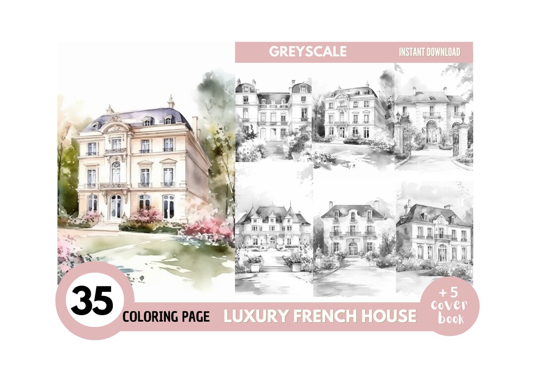 35 French House Coloring Book - Adults Coloring Pages, Instant Download ...