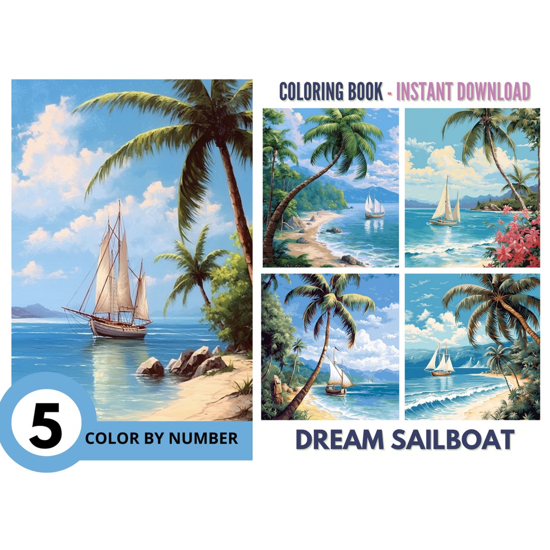 5 Dream Sailboat Color by Number for Adult, Paint by Number Printable ...