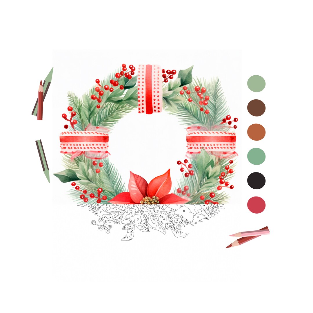 Color by Number for Adult, Paint by Number Printable, Christmas Wreath ...