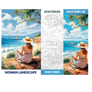 Color by Number for Adult, Woman Landscape, Paint by Number Printable ...