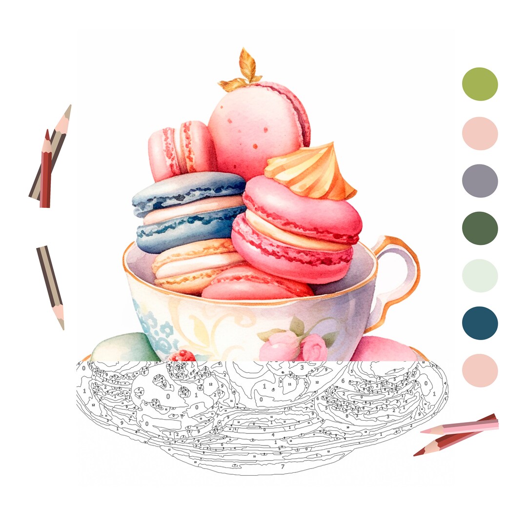 Color by Number for Adult,paint by Number Printable, Macarons, Coloring ...