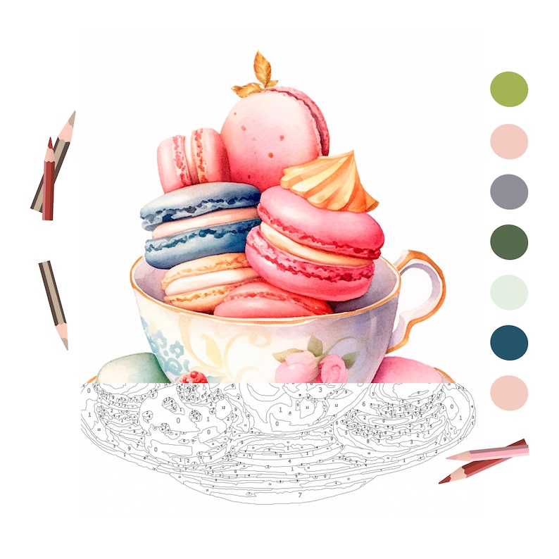 Color by Number for Adult,paint by Number Printable, Macarons, Coloring ...