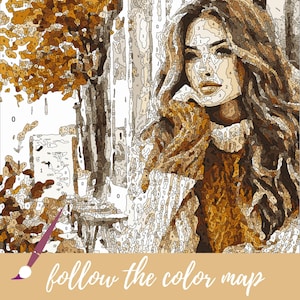 Color by Number for Adult, Paint by Number Printable, Autumn Fall Woman ...