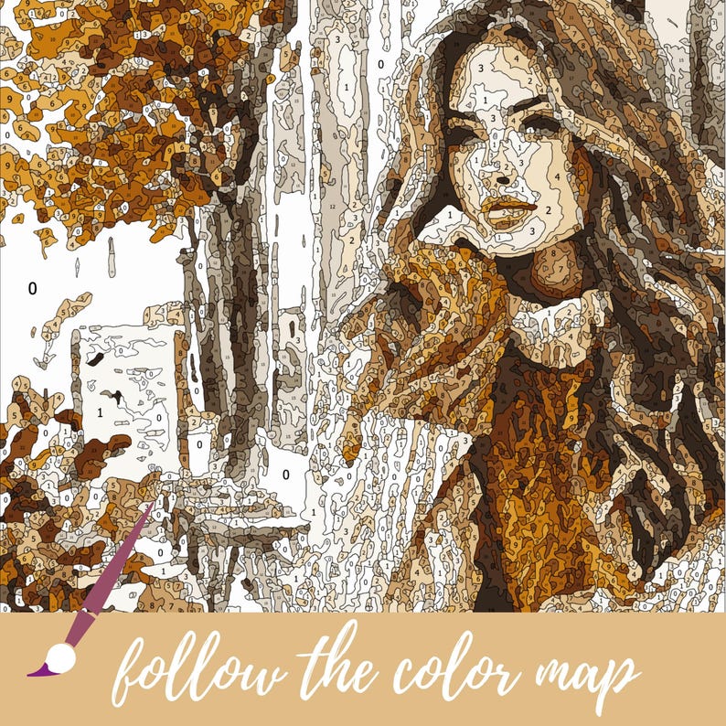 Color by Number for Adult, Paint by Number Printable, Autumn Fall Woman ...