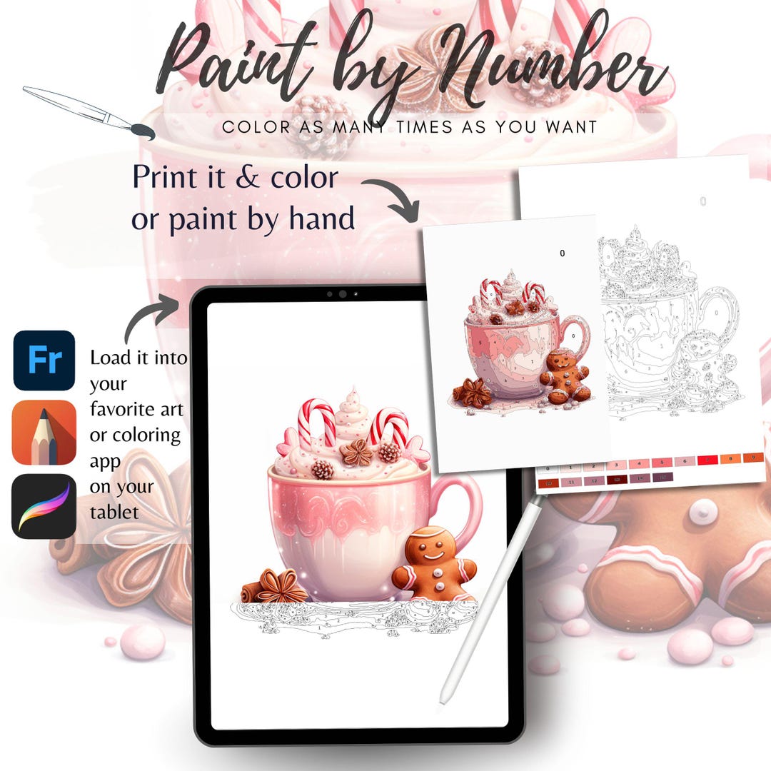 Color by Number for Adult,paint by Number Printable,christmas Pink Cup ...