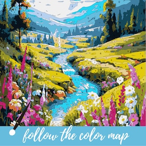 Color by Number for Adult, Paint by Number Printable, Meadow Landscape ...