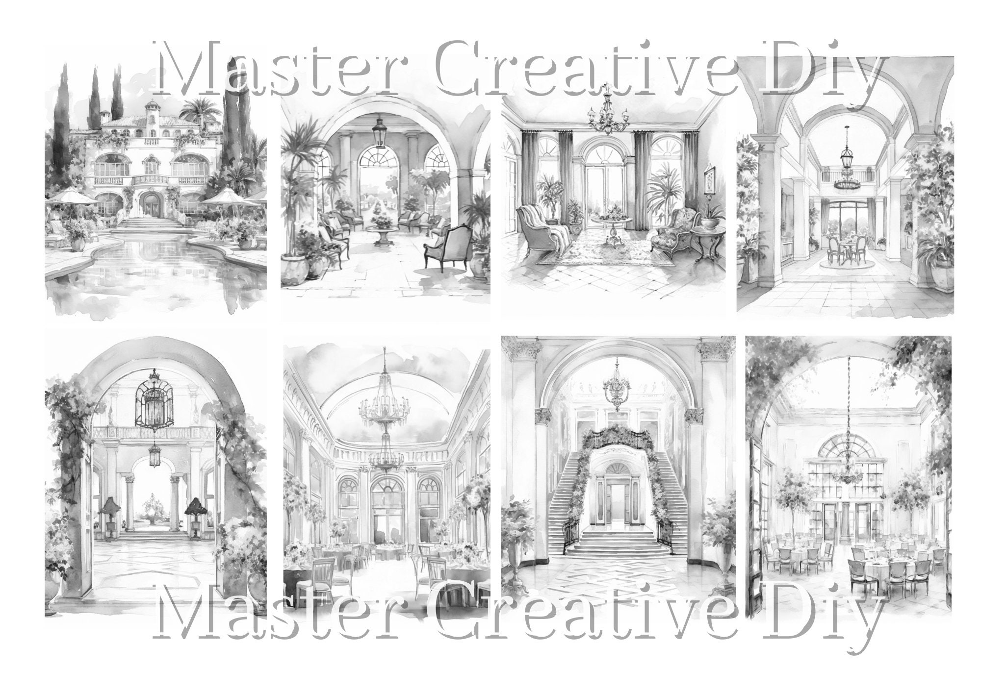 35 Beautiful French House Coloring Pages for Adultsgrayscale - Etsy