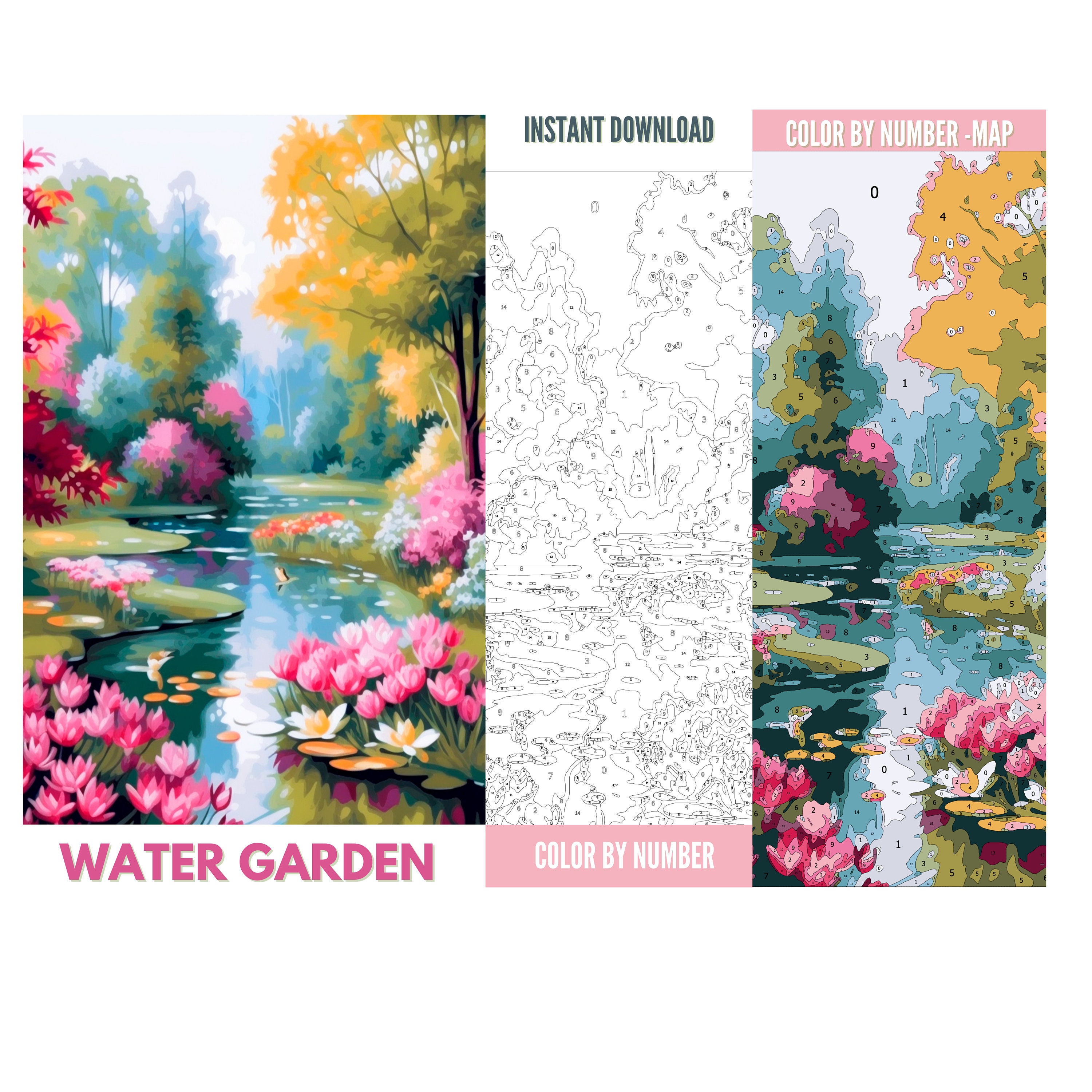 Color by Number for Adult, Paint by Number Printable, Water Garden ...