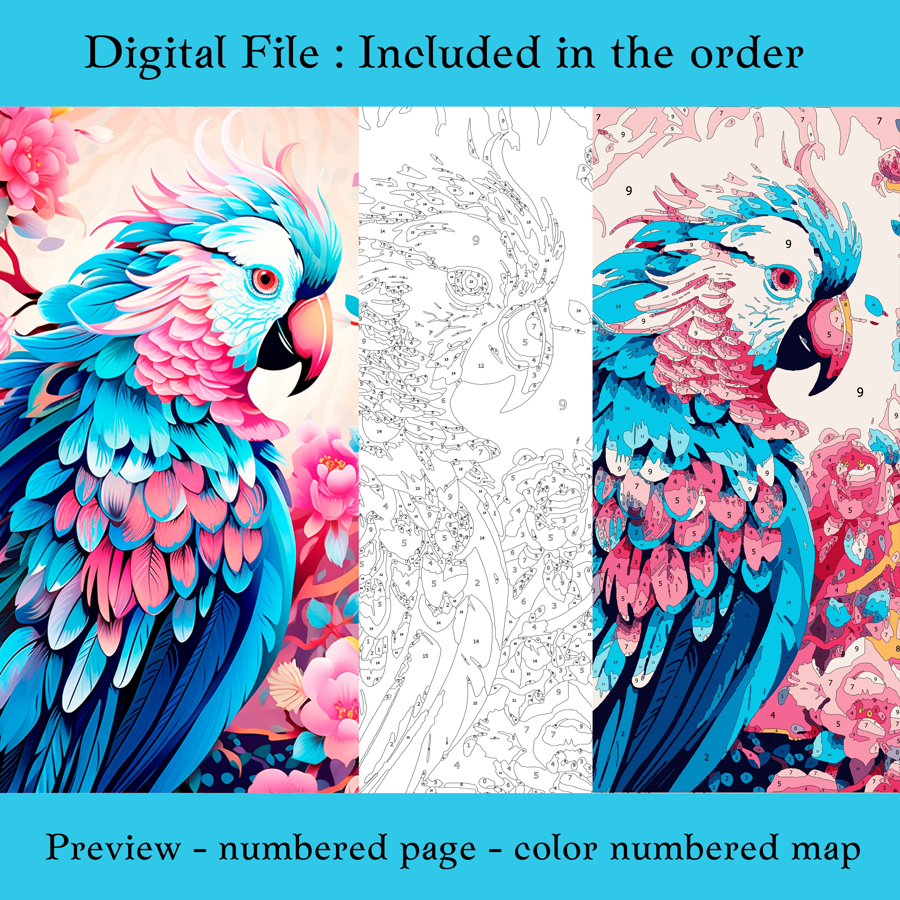 Color by Number for Adult,paint by Number Printable,beautiful Parrot ...