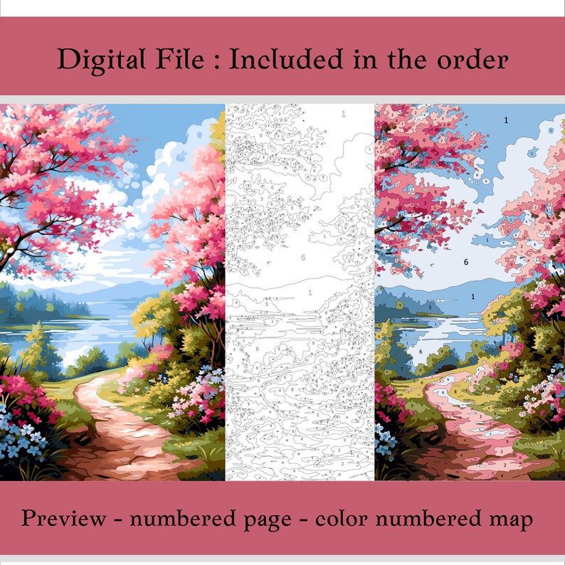 5 Dreamy Path Color by Number for Adult, Paint by Number Printable ...