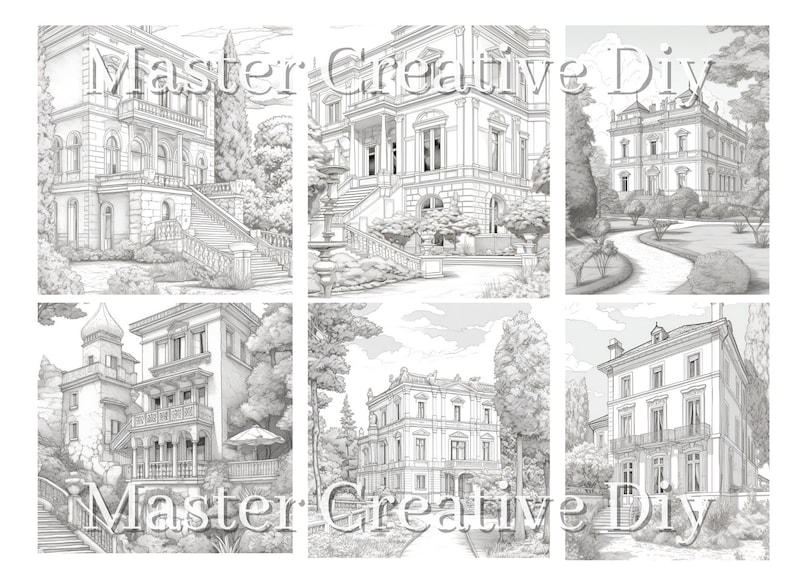 30 Beautiful Italian Villa Coloring Pages for Adultsgrayscale - Etsy