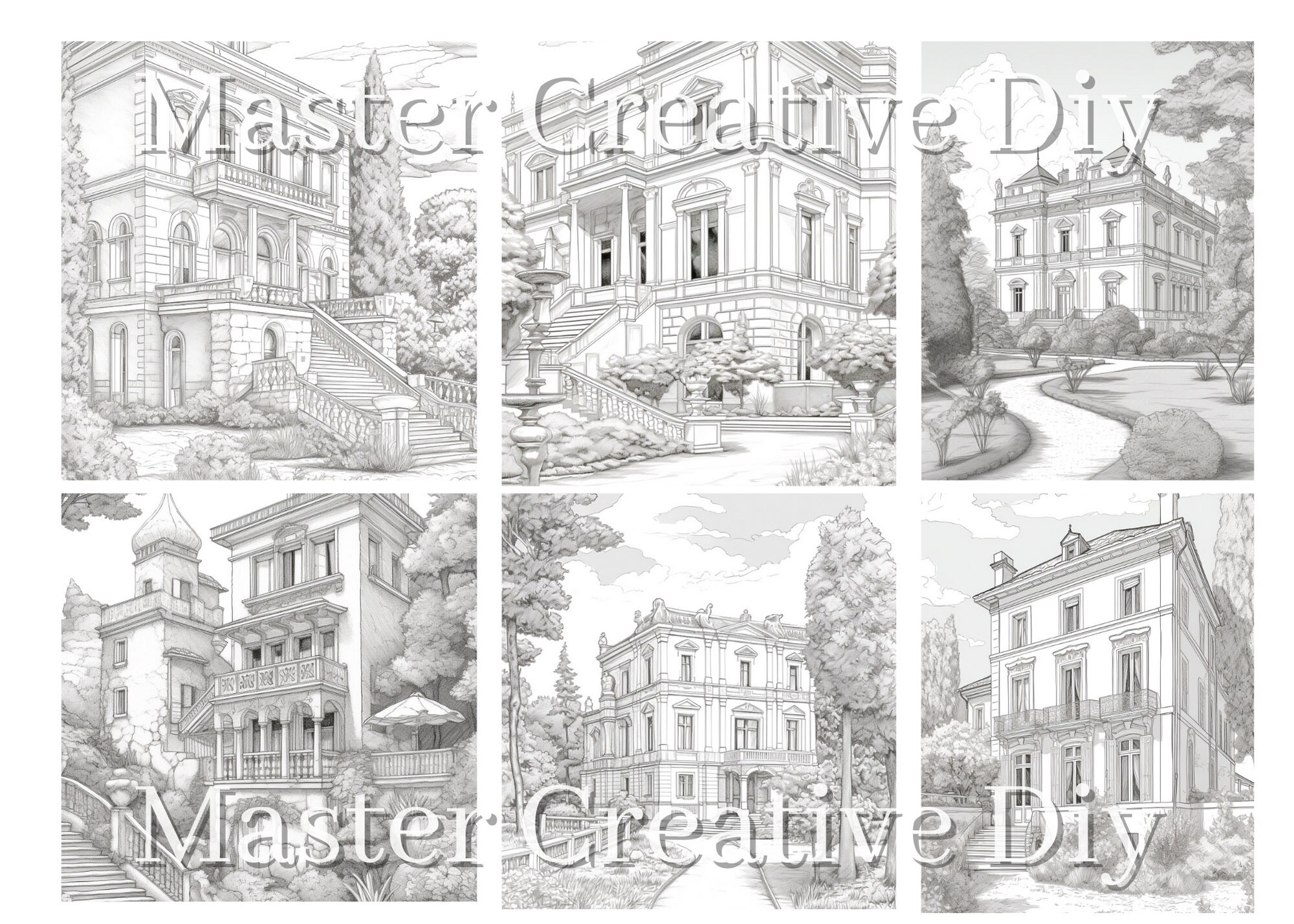 30 Beautiful Italian Villa Coloring Book - Adults Coloring Pages ...