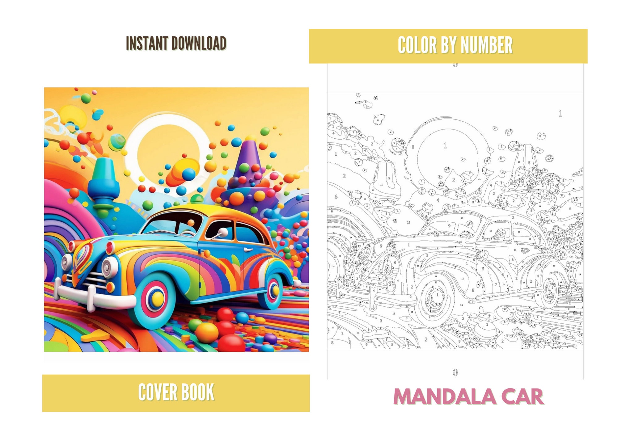 Color by Number for Adult, Paint by Number Printable,5 Mandala Car ...