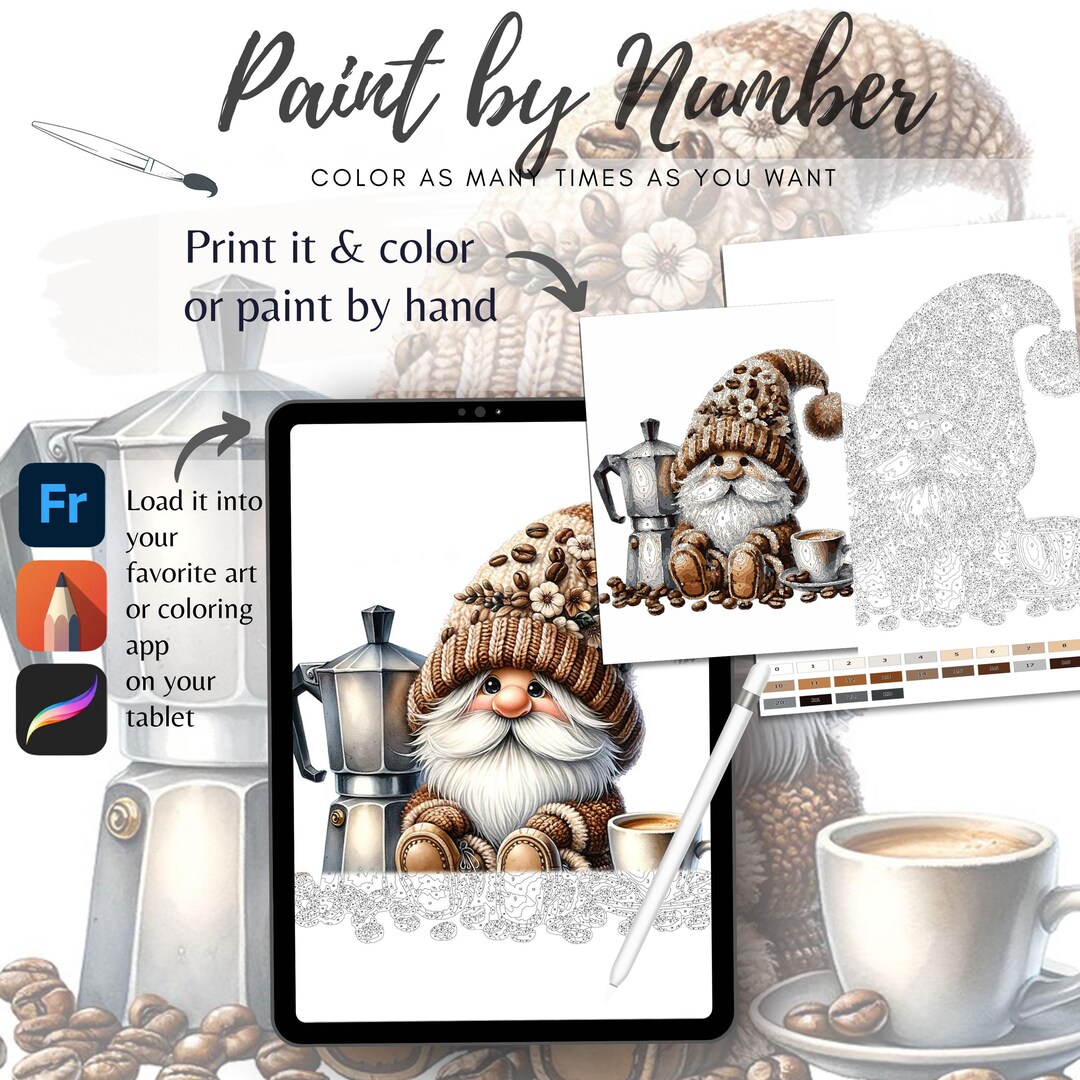 Color by Number for Adult, Paint by Number Printable,coffee Gnome ...