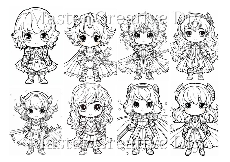 30 Kawaii Girl Warrior Coloring Book Printable Coloring Page - Etsy