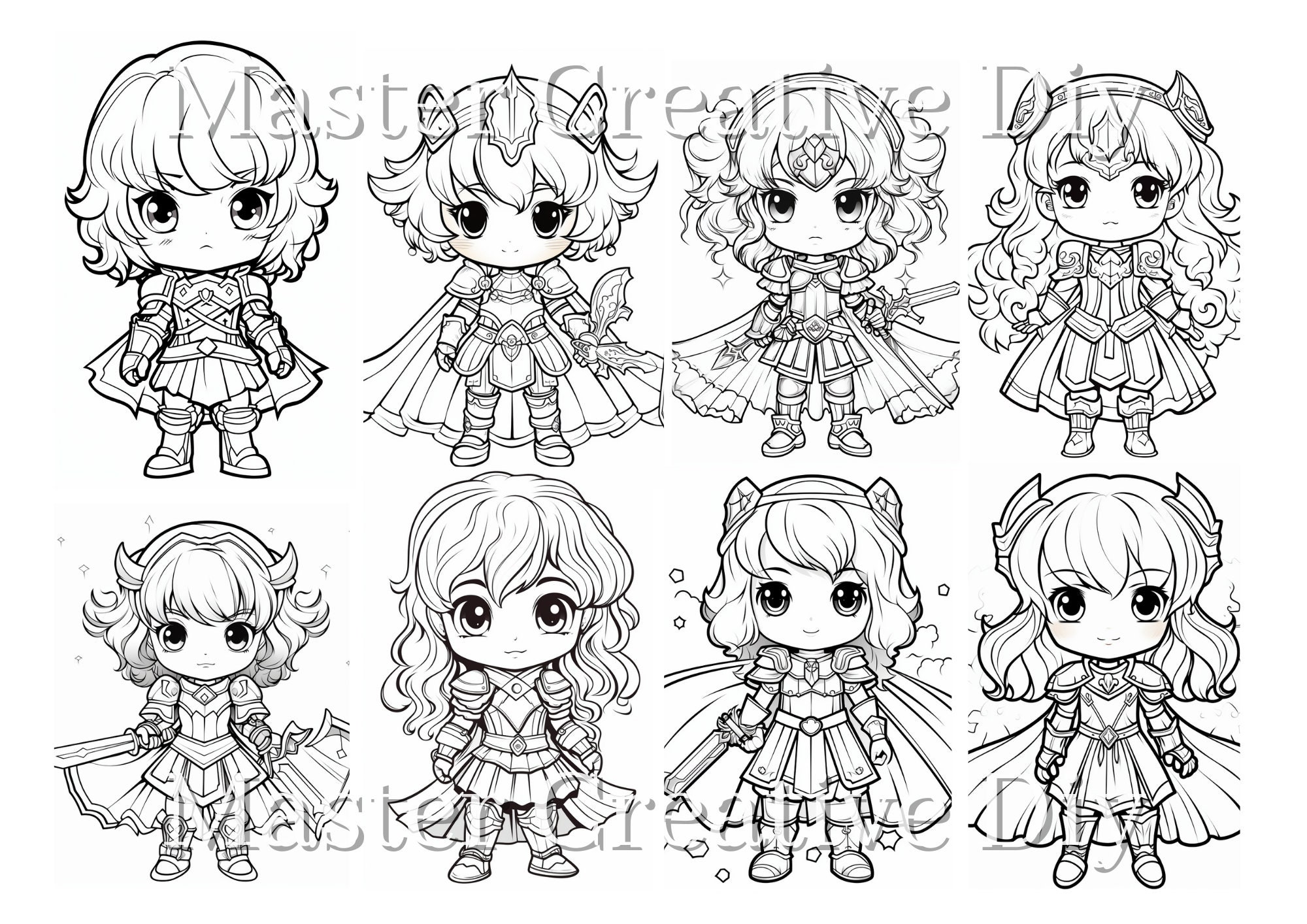 30 Kawaii Girl Warrior Coloring Book Printable Coloring Page - Etsy