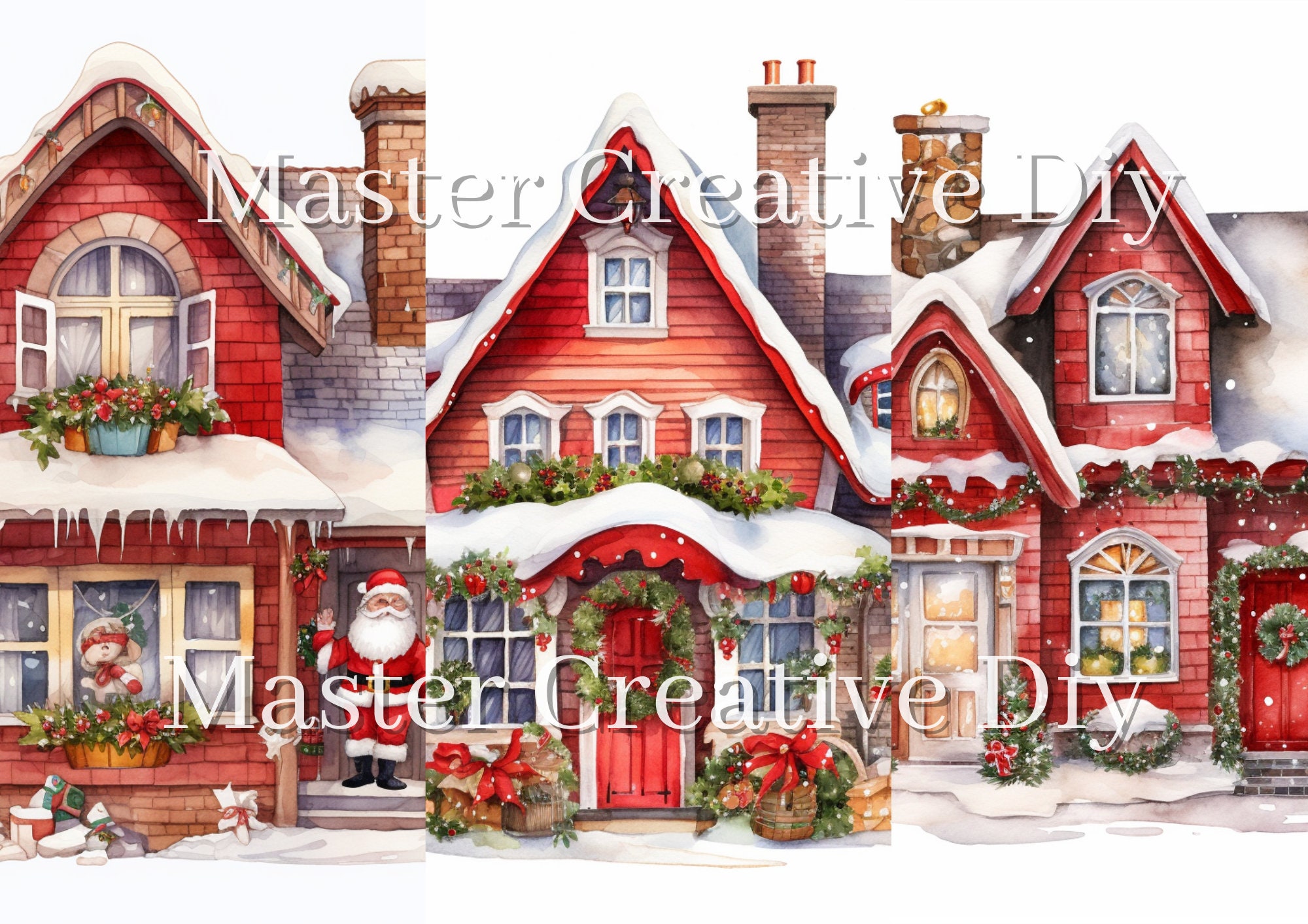 30 Christmas Cottage Coloring Book - Adults Coloring Pages, Grayscale ...