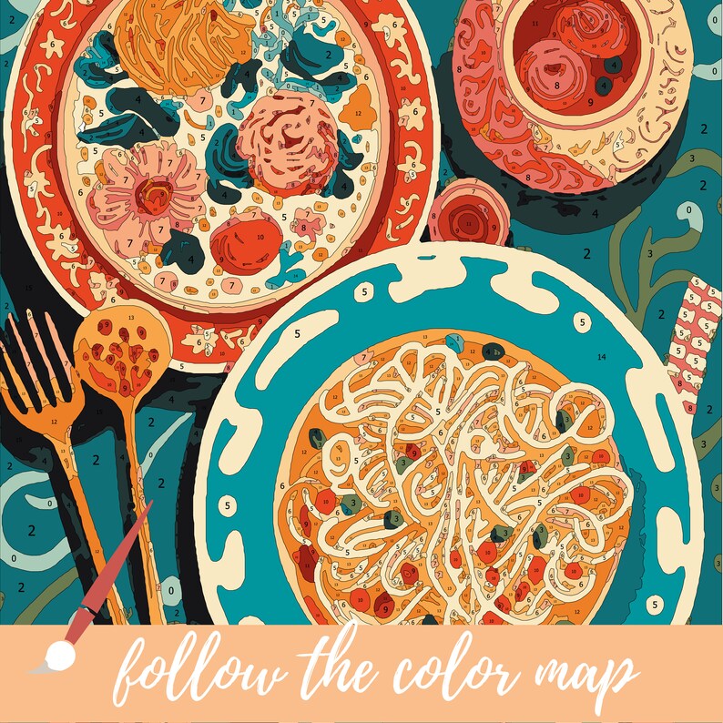 Color by Number Adult,paint by Number Printable,spaghetti Day,by Jo ...