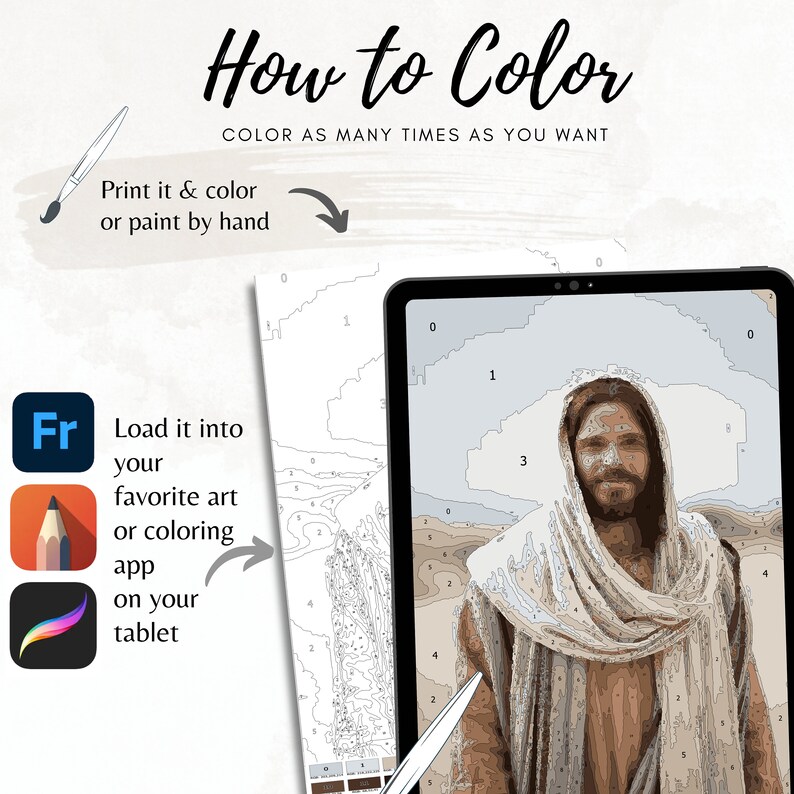 Paint by Number Printable,color by Number Adult, Jesus Christ for Pray ...
