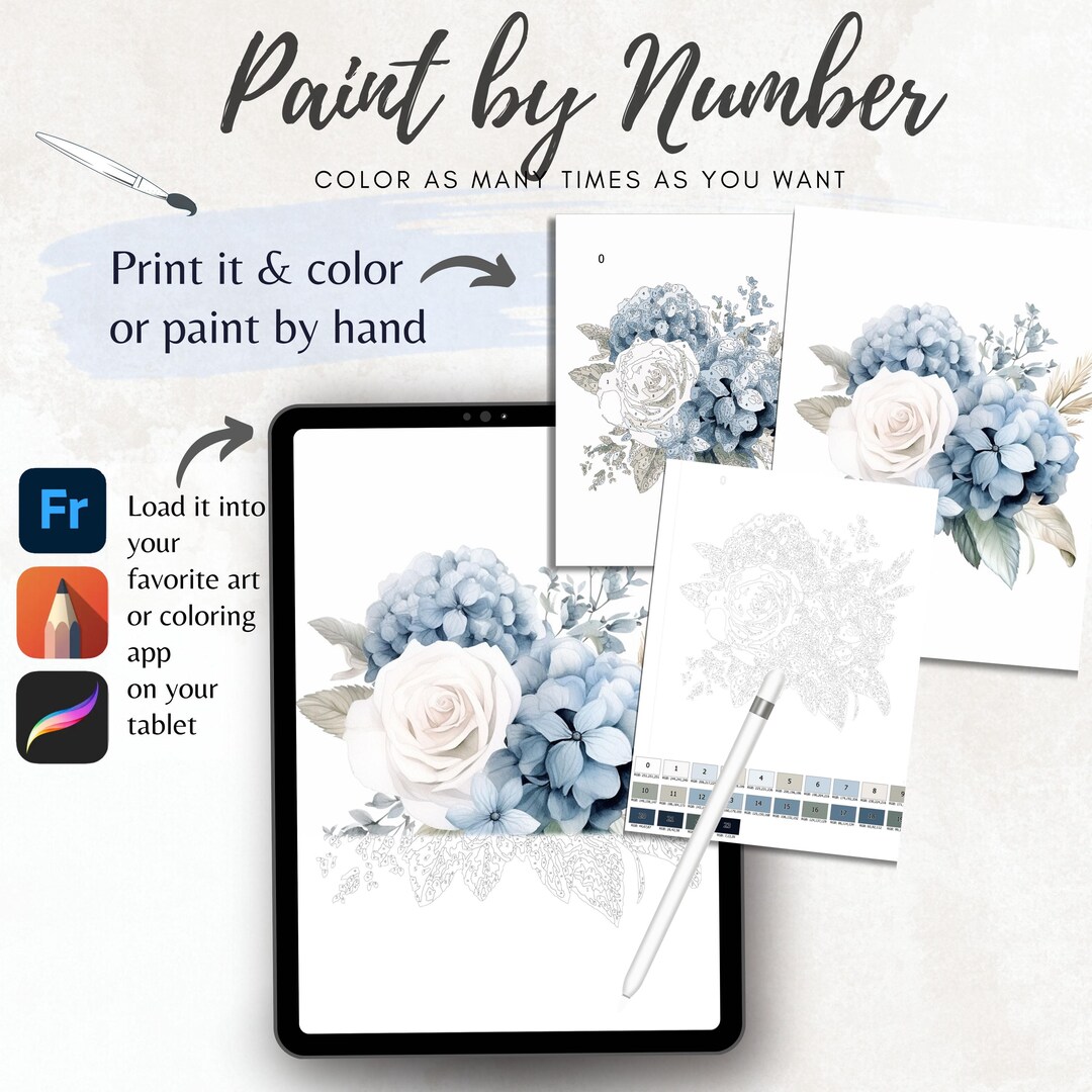 Blue Hydrangea Flower, Color by Number Printable,paint by Number for ...