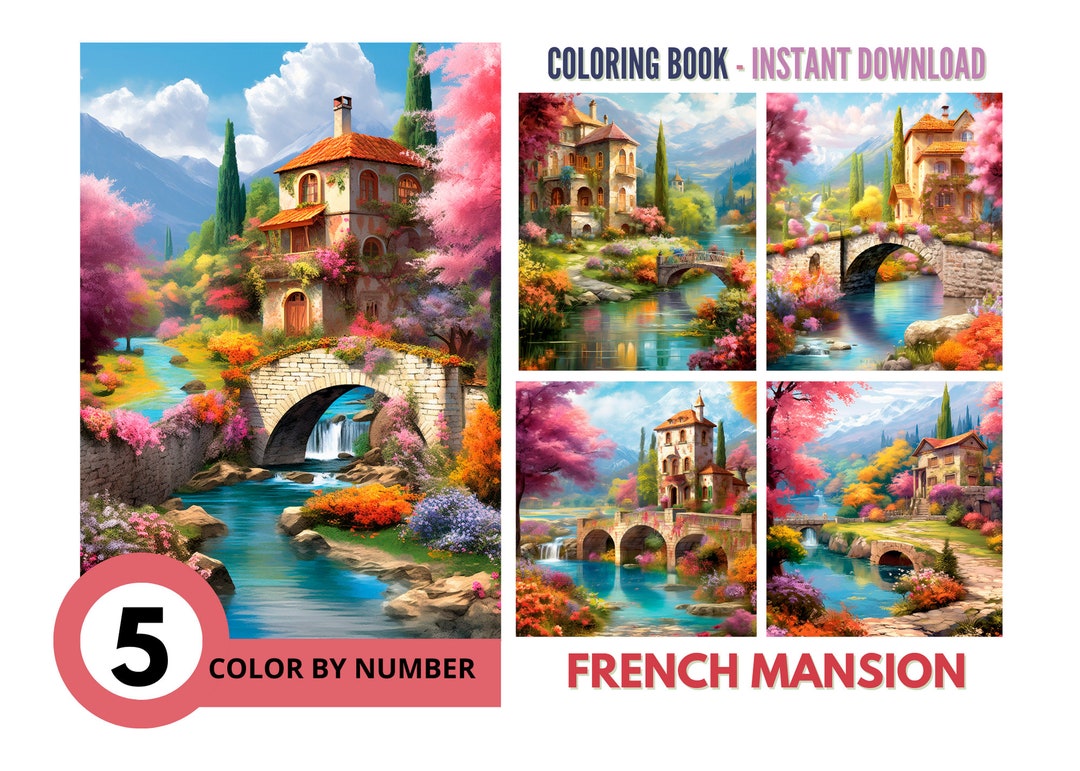 5 French Mansion Color by Number for Adult, Paint by Number Printable ...