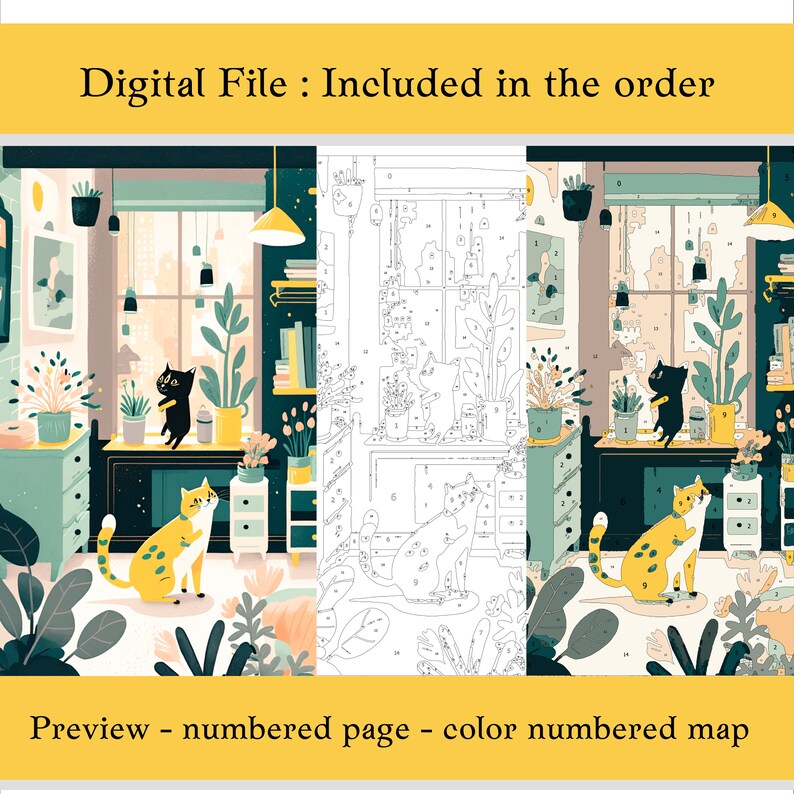 Color by Number Adultpaint by Number Printable Cat Life in - Etsy