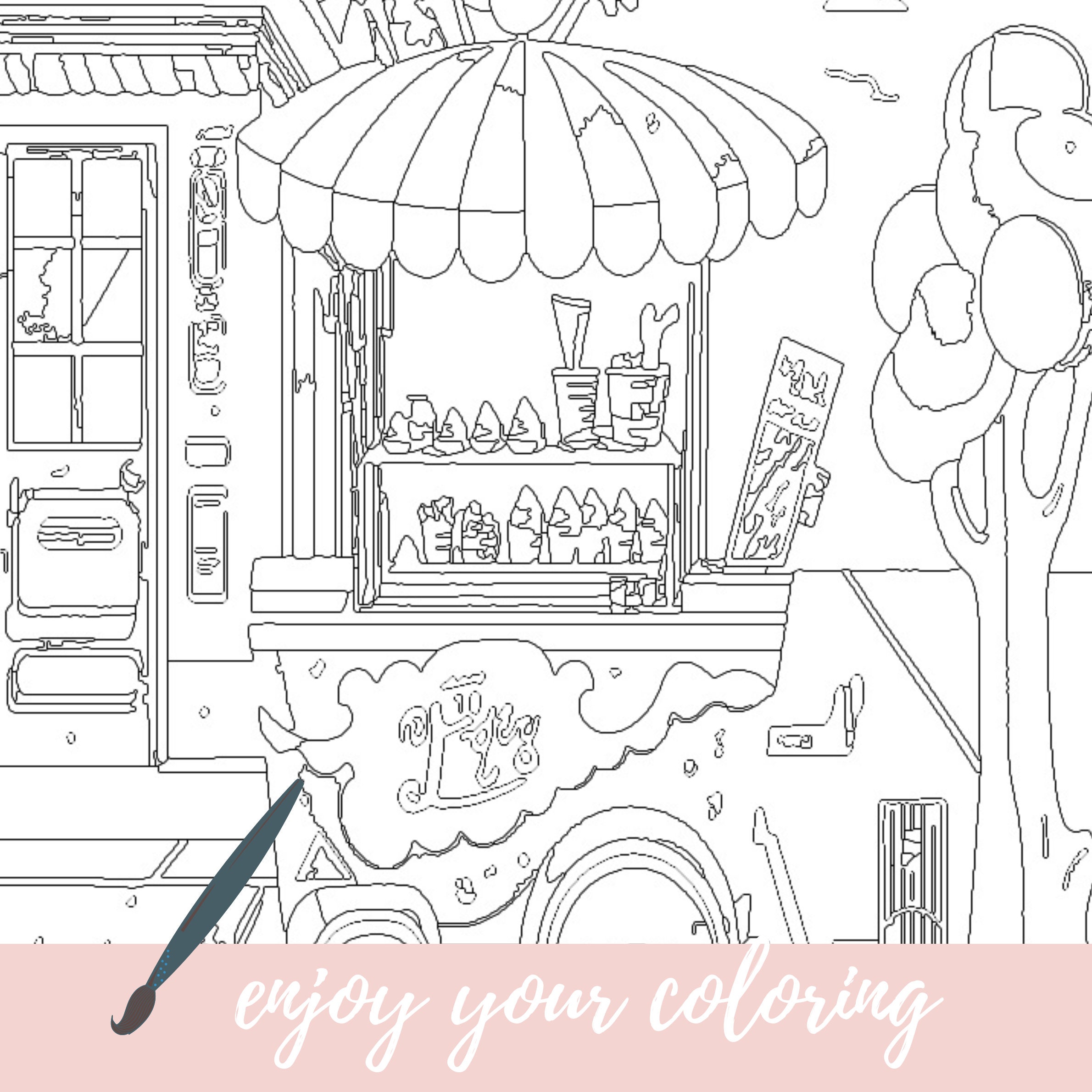 Beautiful Ice Cream Cart Coloring Pages for Adults Grayscale - Etsy